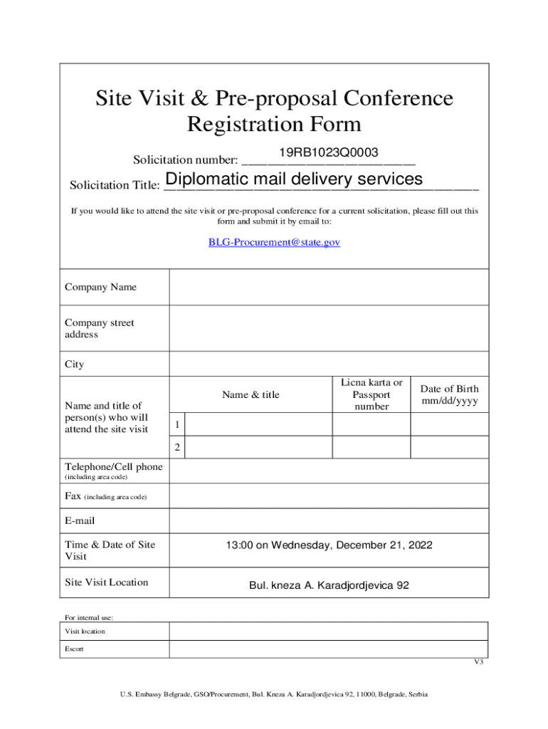 Fillable Online Site Visit & Pre-proposal Conference Registration Fax ...