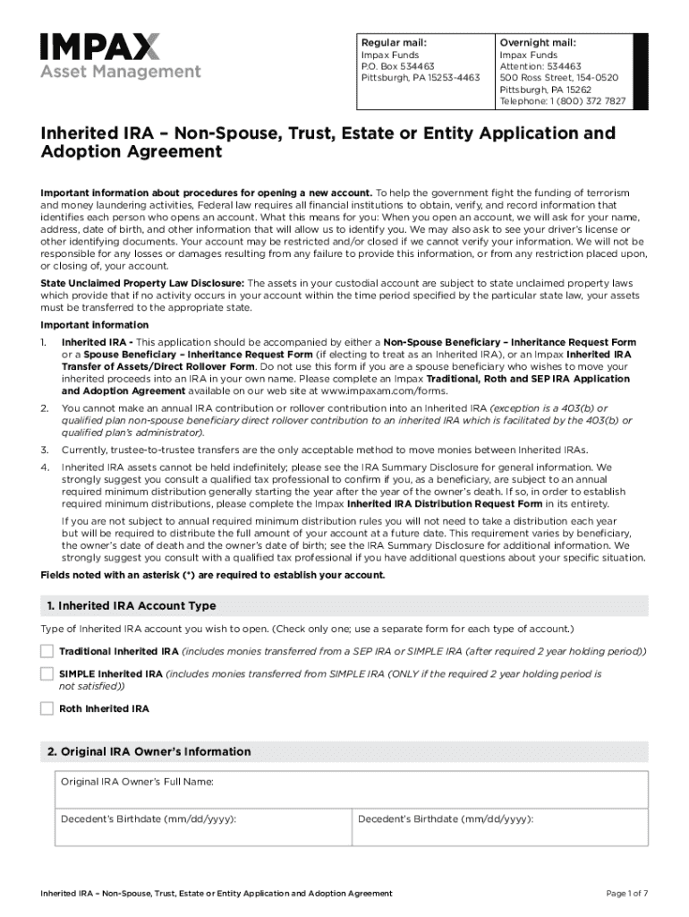 Fillable Online Inherited Ira Application and Adoption Agreement Fax ...