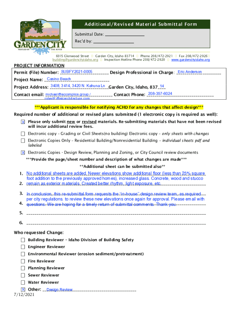 Fillable Online Additional/revised Material Submittal for Project ...