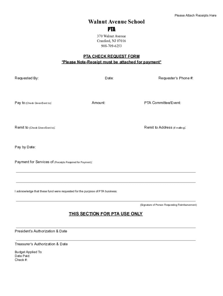 Fillable Online Walnut Avenue School Pta Check Request Form Fax Email ...