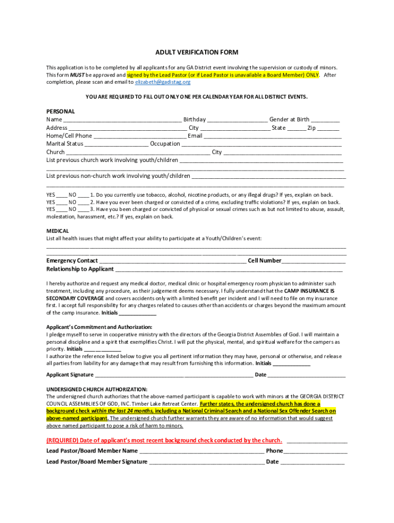 Fillable Online ADULT VERIFICATION FORM Fax Email Print - pdfFiller