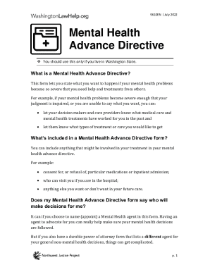 Fillable Online Mental Health Advance Directive for Washington State ...