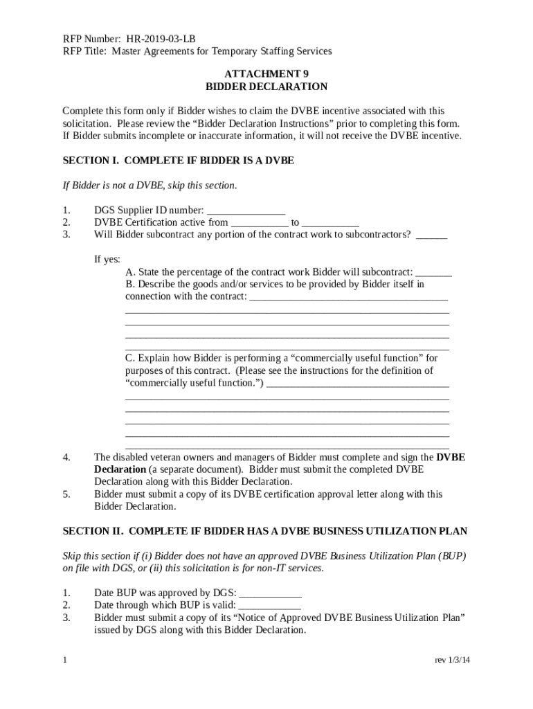 Bidder Declaration - courts ca Doc Template | pdfFiller