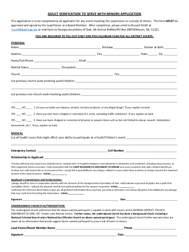 Fillable Online Adult Verification for Minors Supervision Fax Email Print - pdfFiller