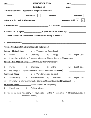 Fillable Online Class Xi Registration Form Fax Email Print - pdfFiller