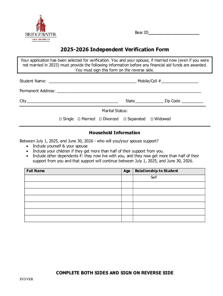 Fillable Online Independent Verification Form for Financial Aid Fax ...