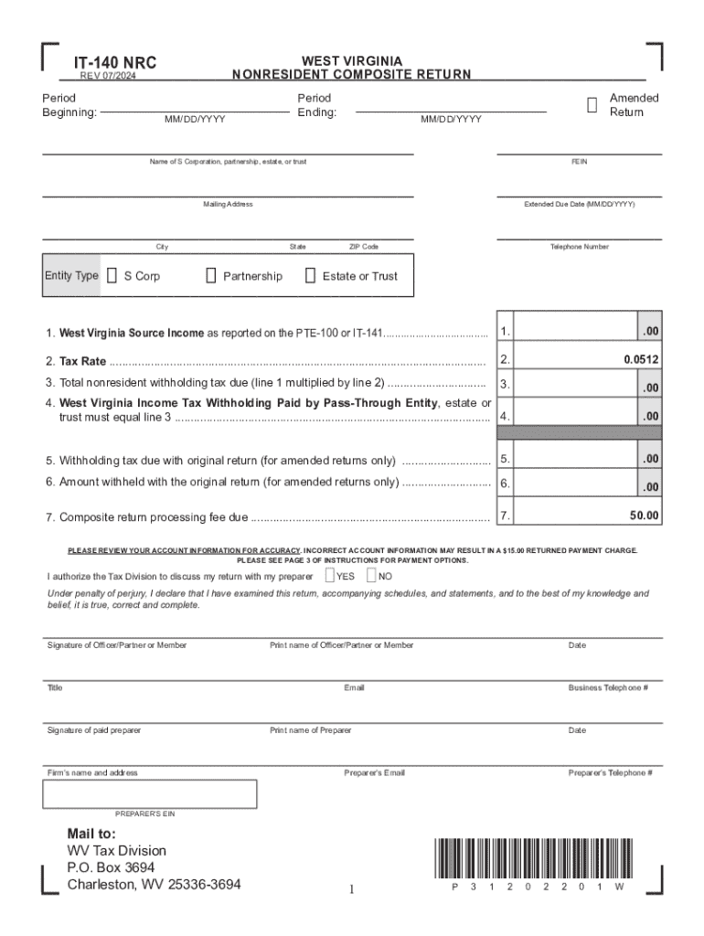 Fillable Online West Virginia Nonresident Composite Return Fax Email ...