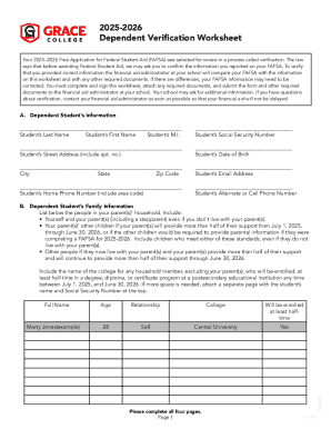 Fillable Online 2025–2026 Dependent Verification Worksheet Fax Email Print - pdfFiller