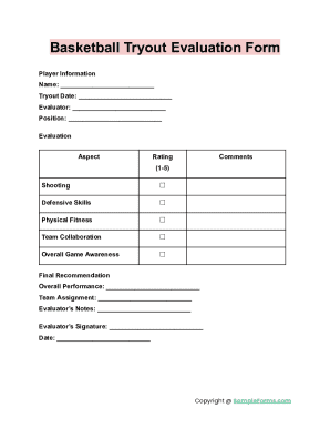 Fillable Online Basketball Tryout Evaluation Fax Email Print - pdfFiller