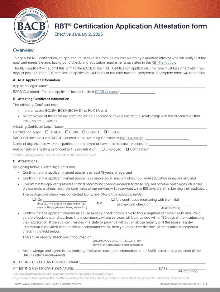 Rbt Attestation Form - Fill Online, Printable, Fillable, Blank | pdfFiller