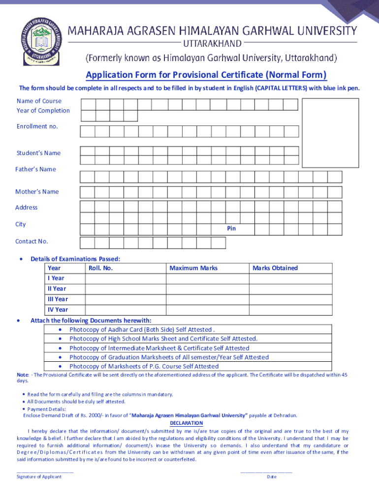 Fillable Online Application for Provisional Certificate (normal Form) Fax Email Print - pdfFiller