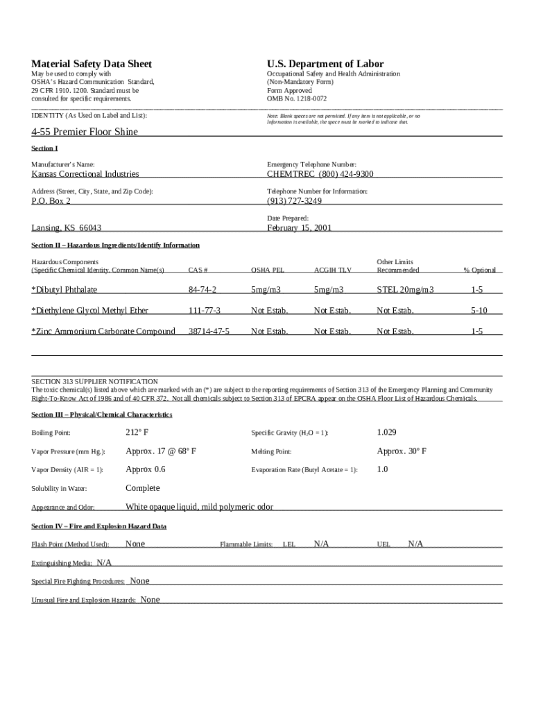 Material Safety Data Sheet Doc Template | pdfFiller