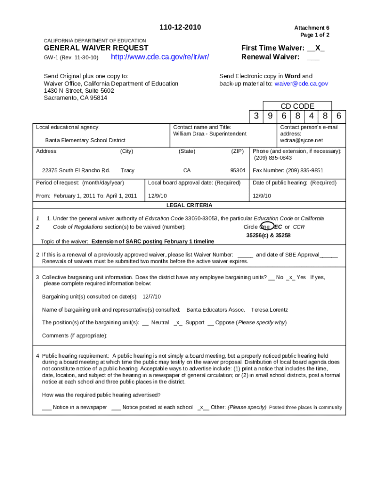 Banta Elementary School District Doc Template | pdfFiller