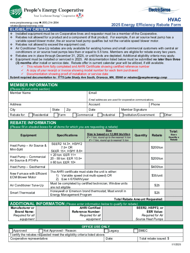 Fillable Online 2025 Energy Efficiency Rebate Form Fax Email Print ...