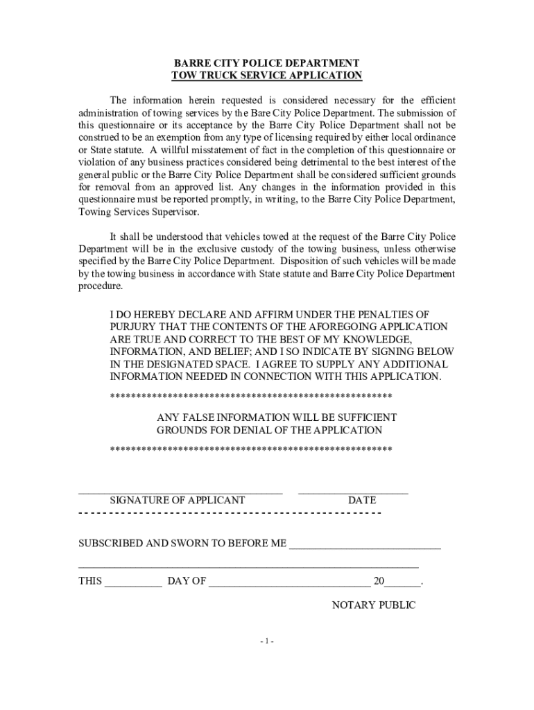 Fillable Online City Police Department Tow Truck Service Application ...