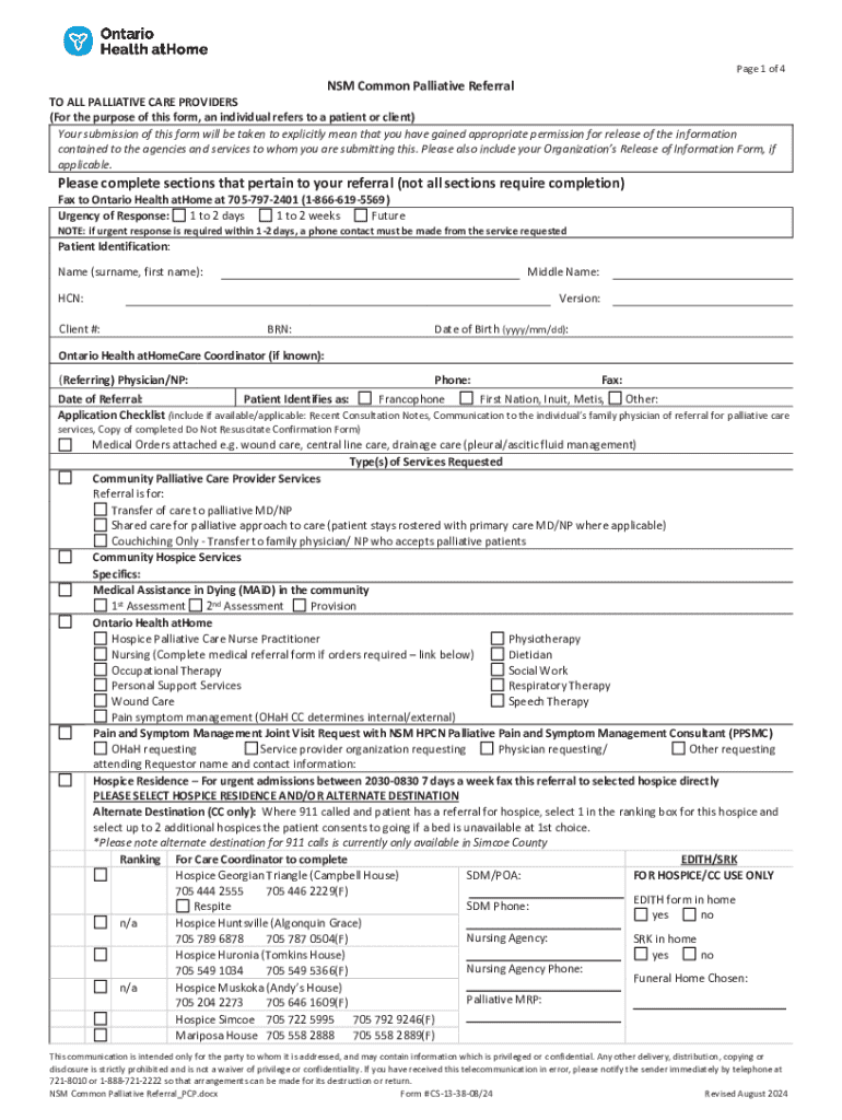 Fillable Online Nsm Common Palliative Referral Fax Email Print - pdfFiller