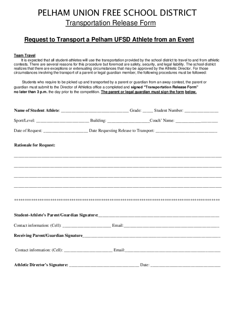 Fillable Online Pelham Union Free School District Transportation ...