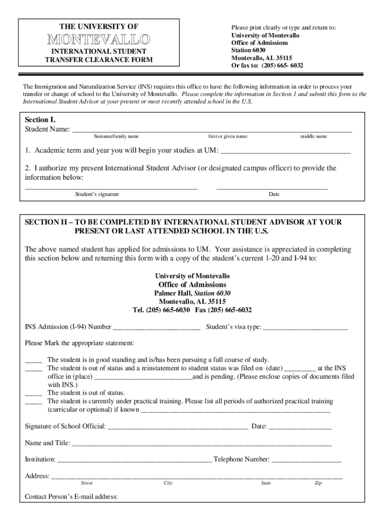 Fillable Online International Student Transfer Clearance Form Fax Email Print - pdfFiller