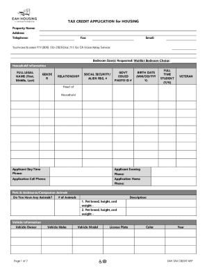 Fillable Online Tax Credit Application for Housing Fax Email Print ...