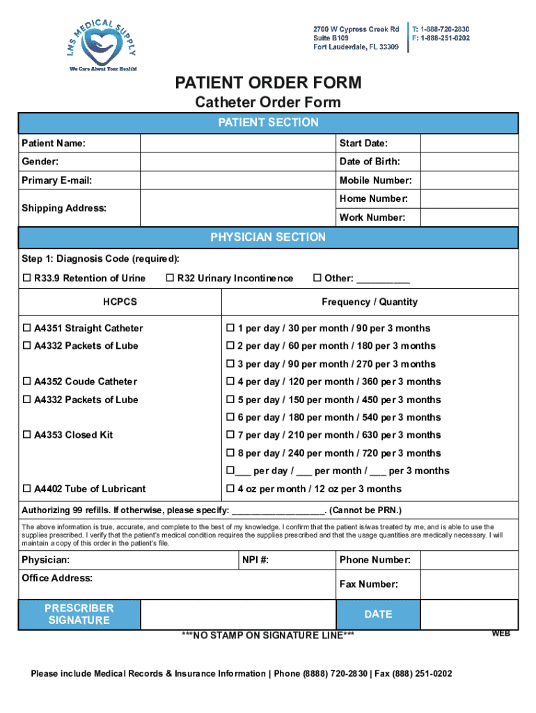 Fillable Online Catheter Order Form Fax Email Print - pdfFiller