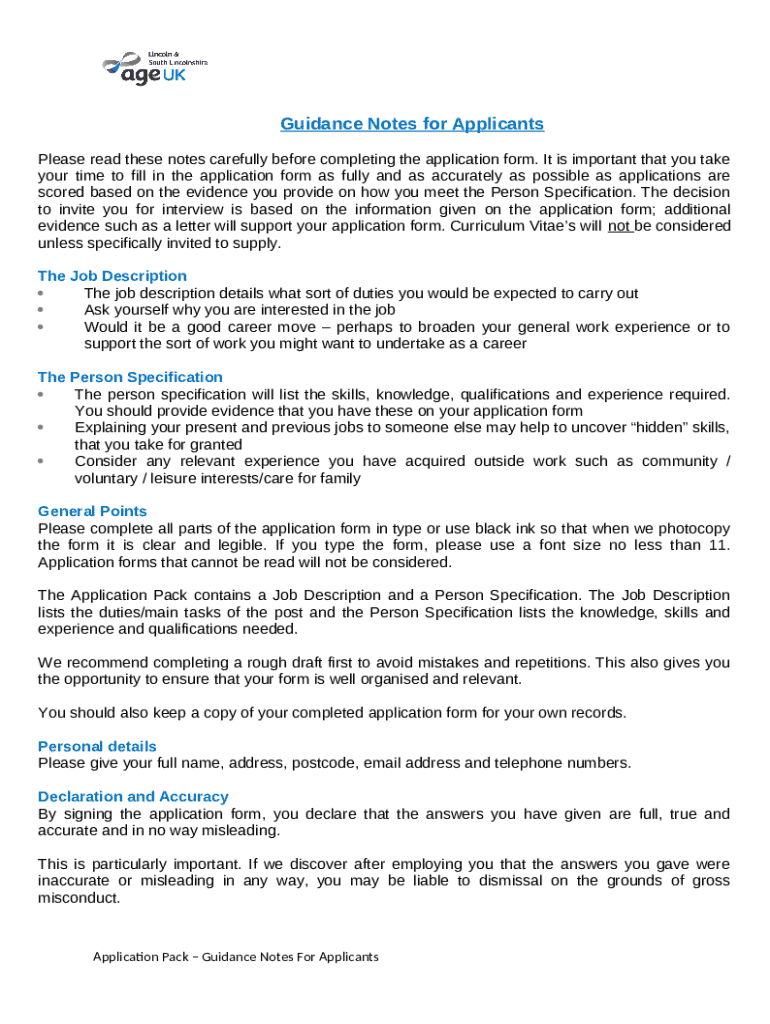 Guidance Notes On Completing Your Application Our ... Doc Template ...