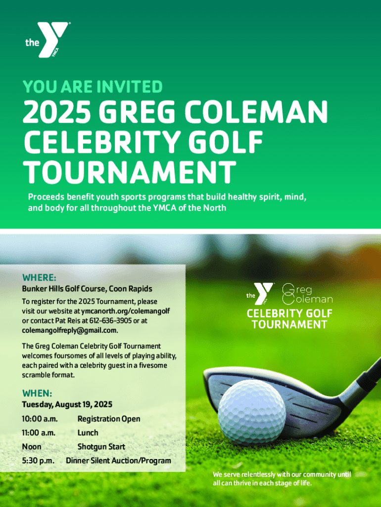 Fillable Online Greg Coleman Celebrity Golf Tournament (All Day Event ...