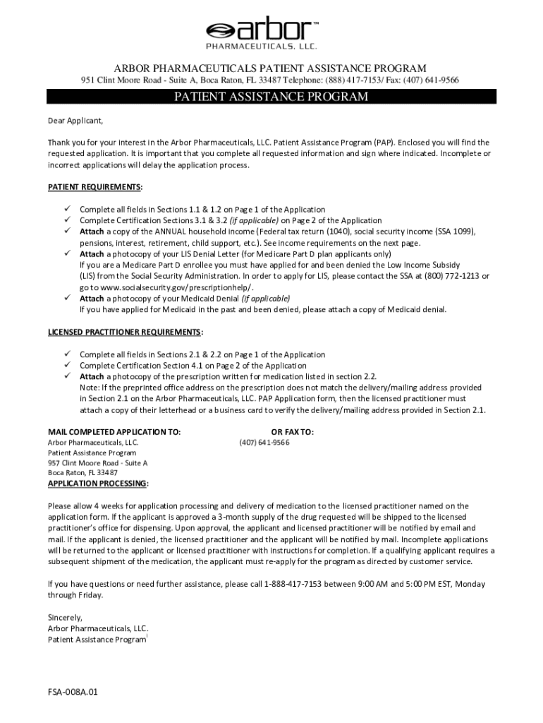 Fillable Online Fillable Online arbor pharmaceuticals patient ...