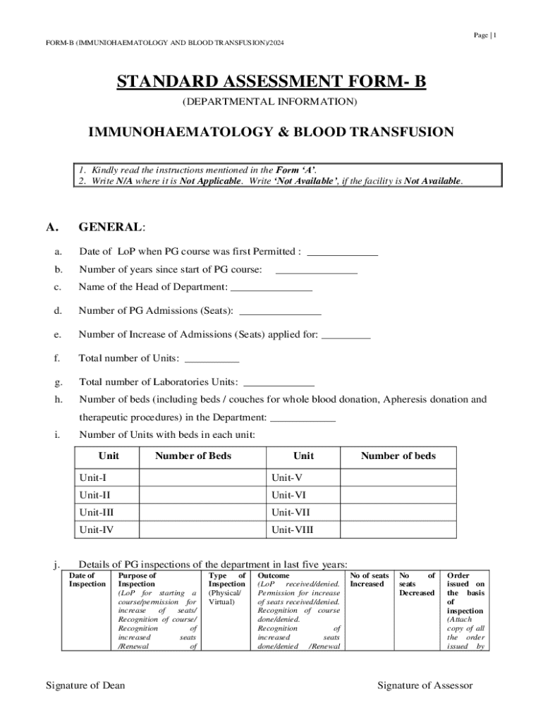 Fillable Online Standard Assessment Form- B (departmental Information ...