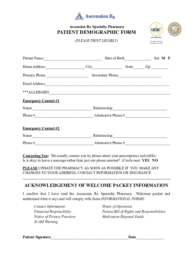 Fillable Online Ascension Rx Specialty Pharmacy Patient Demographic Form Fax Email Print - pdfFiller