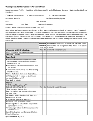 Washington State SNAP-Ed Lesson Assessment Tool Doc Template | pdfFiller