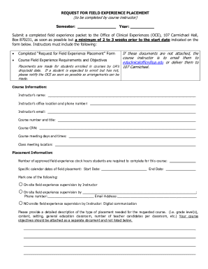 Fillable Online Request for Field Experience Placement Fax Email Print ...