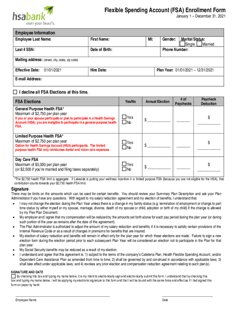 Fillable Online Fsa Enrollment Form for 2021 Fax Email Print - pdfFiller