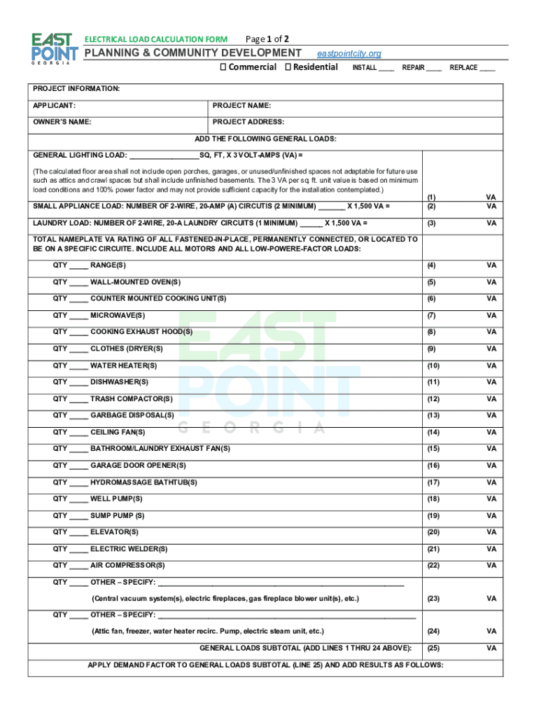 Fillable Online Electrical Load Calculation Form Fax Email Print ...