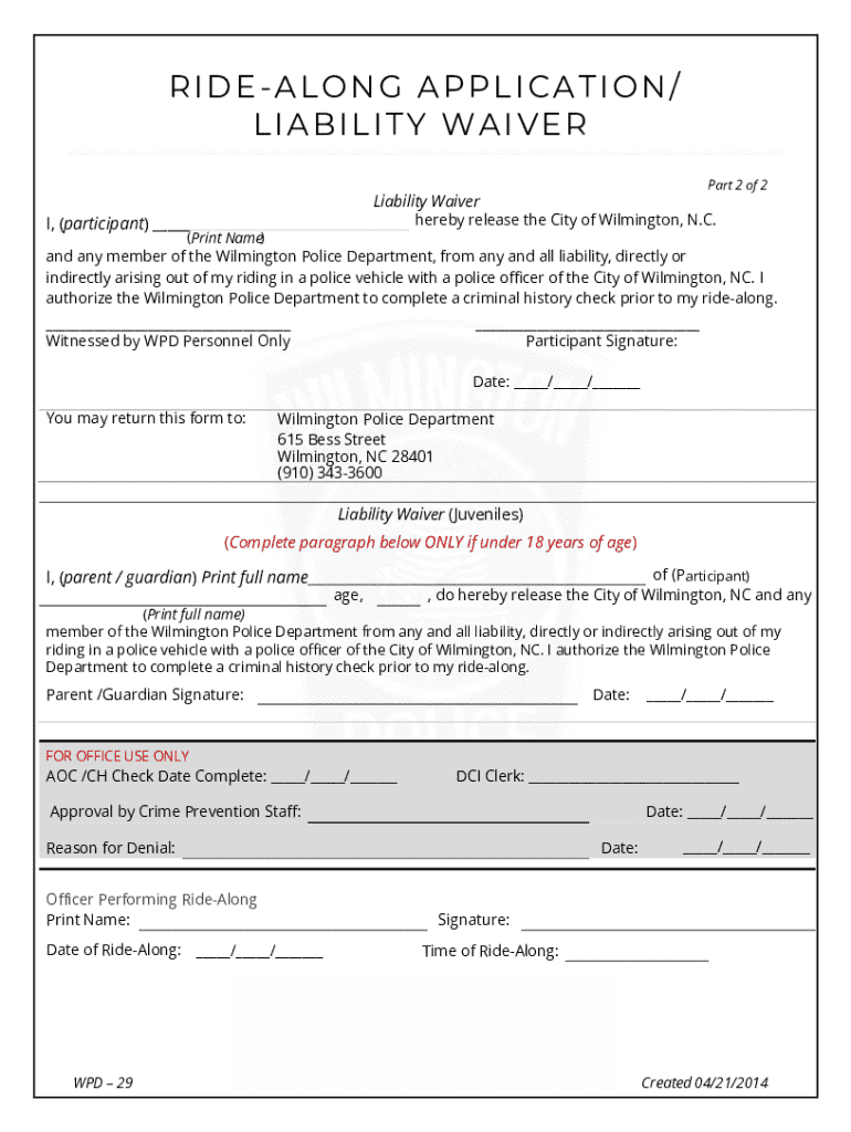 Fillable Online Ride-Along Waiver/Authorization Form - Town of ...