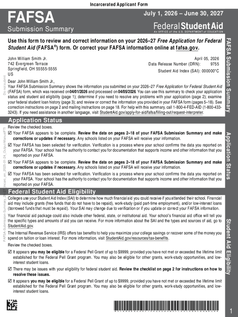 Fillable Online Fafsa Submission Summary Fax Email Print - pdfFiller