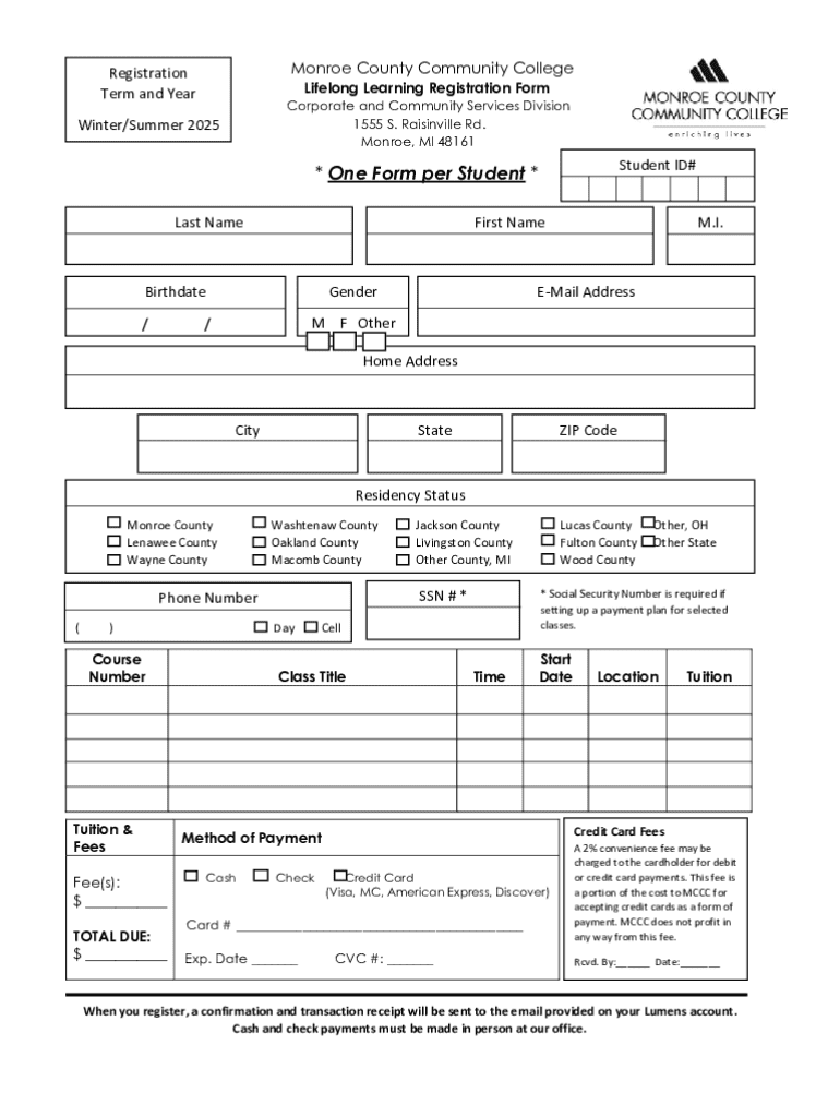 Fillable Online Winter/summer 2025 Lifelong Learning Registration Fax Email Print - pdfFiller