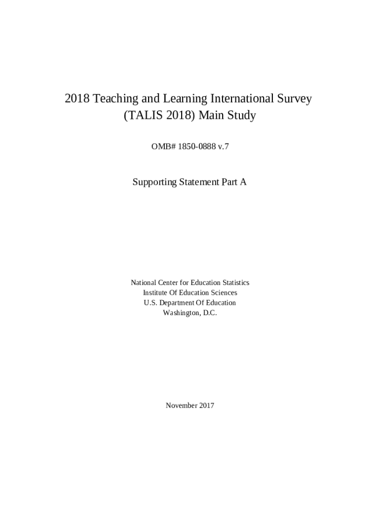 Talis 2018 Main Study Supporting Statement Part a Doc Template | pdfFiller