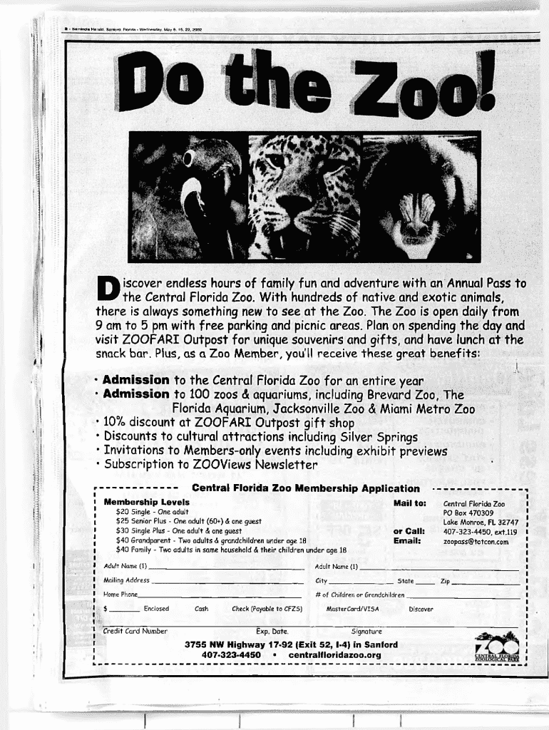 Fillable Online Animals & Attractions at the Central Florida Zoo ... Fax Email Print - pdfFiller