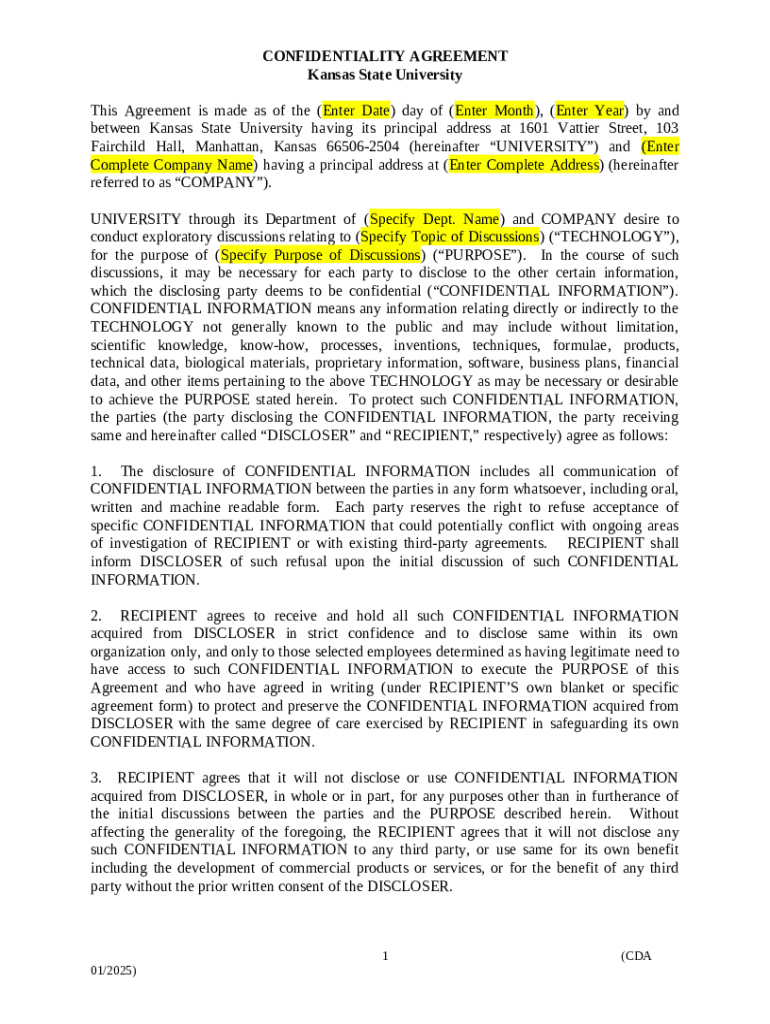 Confidentiality Agreement Doc Template | pdfFiller