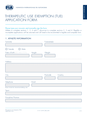 Fillable Online Therapeutic Use Exemption (tue) Application Form Fax ...