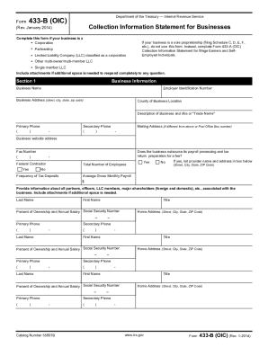 Fillable Online Collection Information Statement for Businesses Fax ...