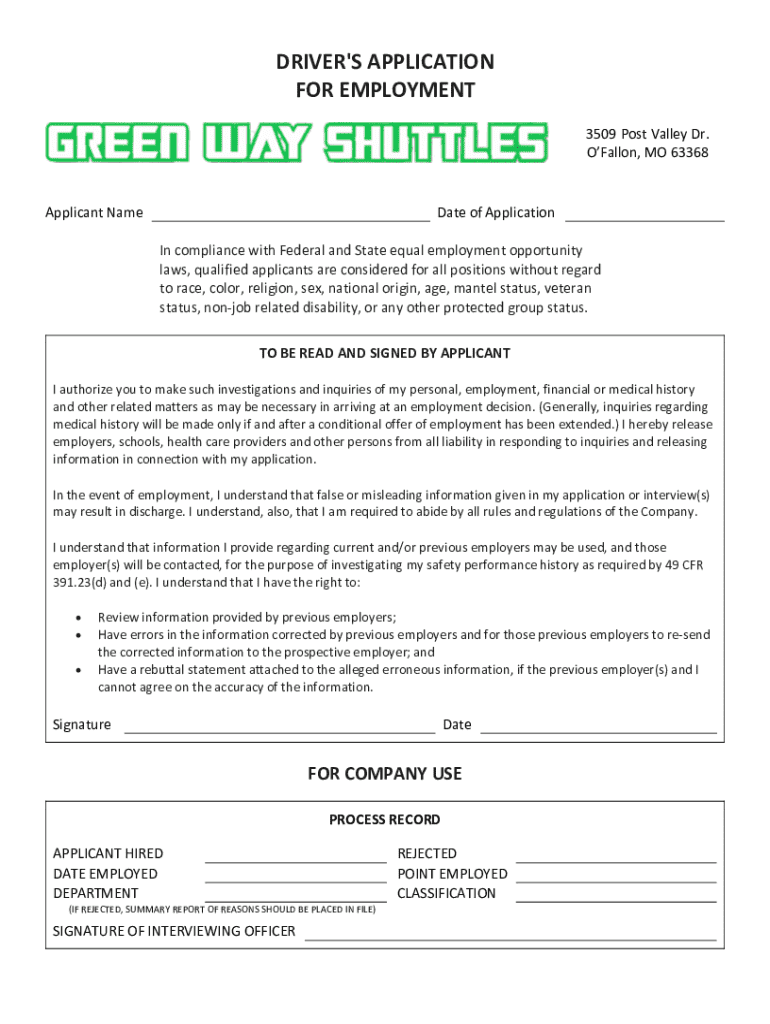 Fillable Online Driver's Application for Employment Fax Email Print ...