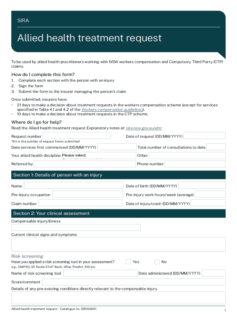 Fillable Online Sira - Allied Health Treatment Request Fax Email Print ...