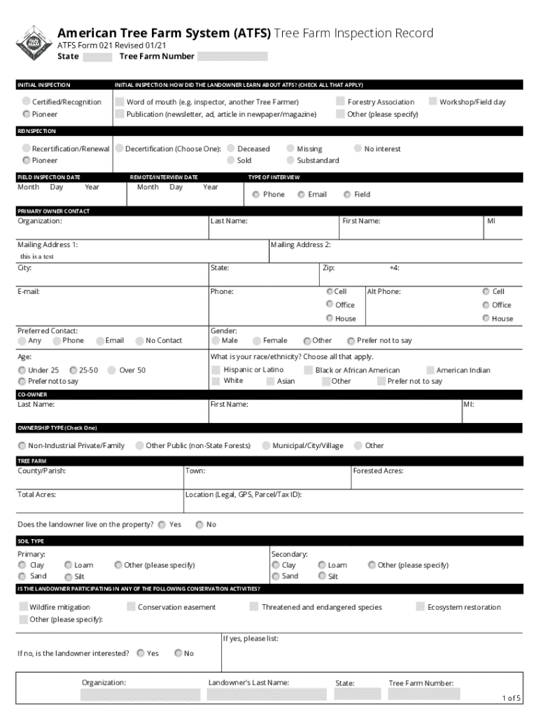 Fillable Online American Tree Farm System (atfs) Tree Farm Inspection ...