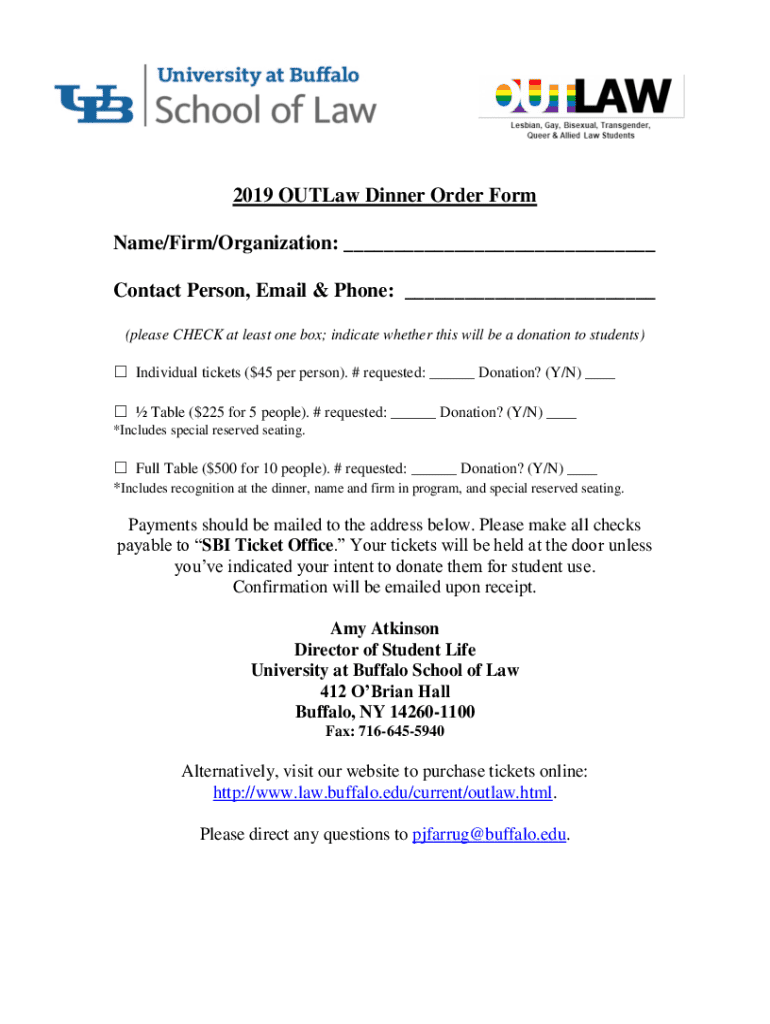 Fillable Online Outlaw Dinner Ticket Order Form Fax Email Print - pdfFiller