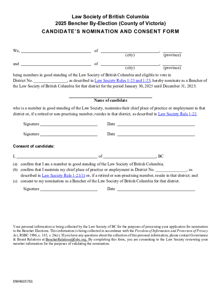 Fillable Online 2025-bencher-by-election-nomination-and-consent-form ...