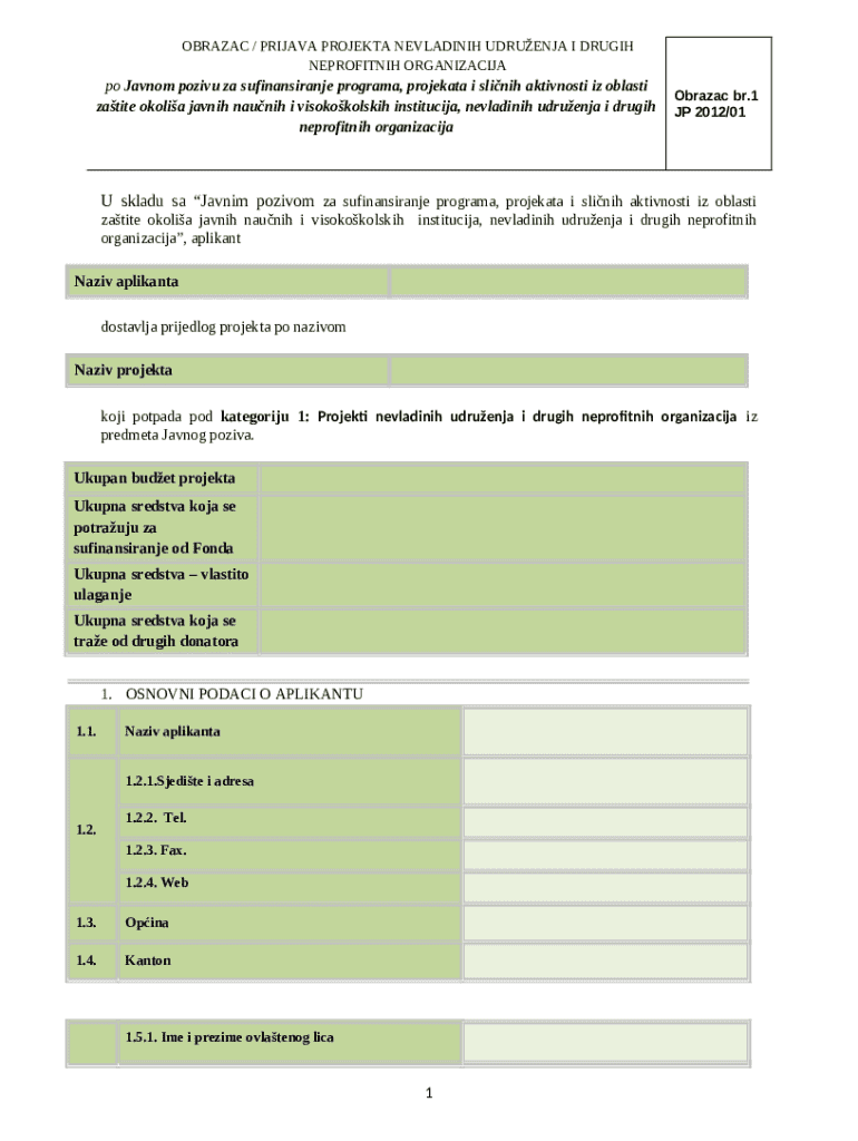 Obrazac br. 1 Doc Template | pdfFiller