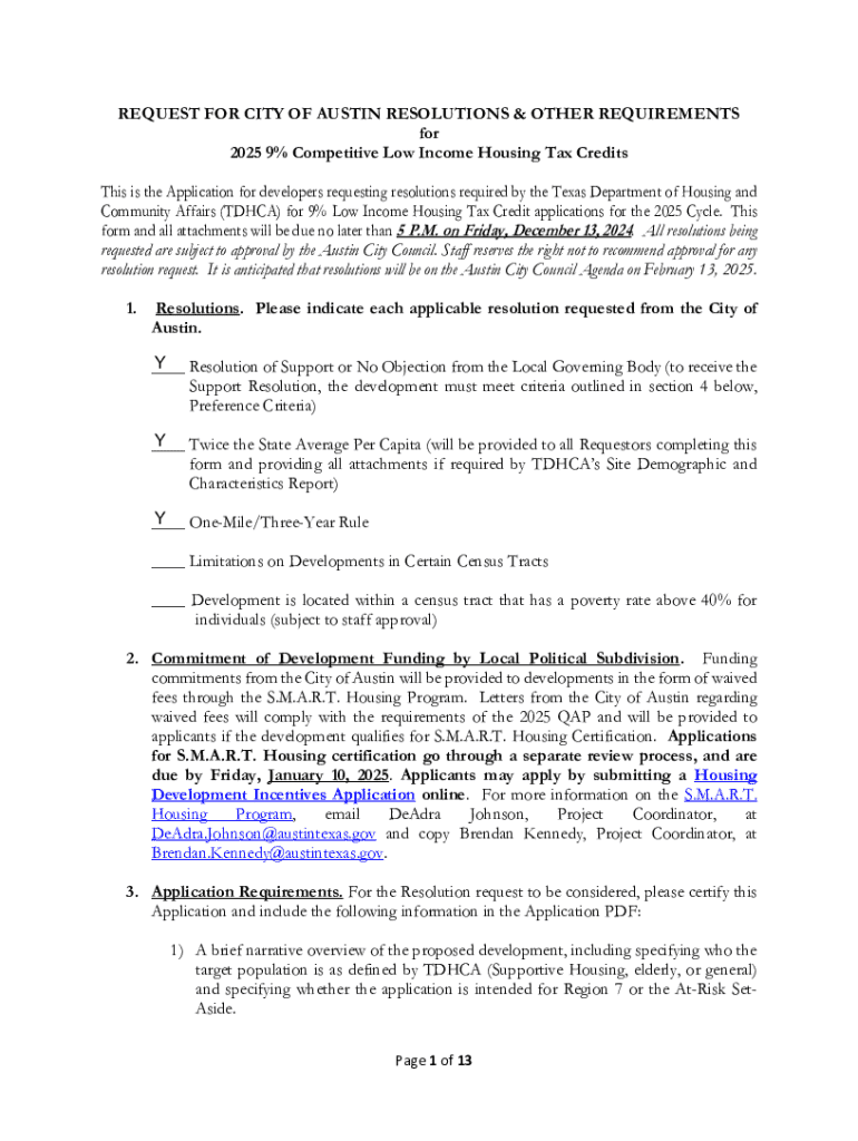 Fillable Online Request for City of Austin Resolutions for 2025 9% ...