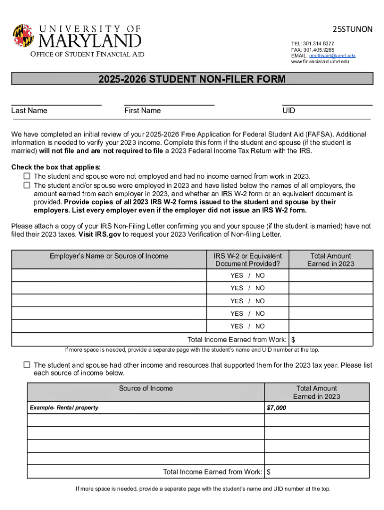 Fillable Online 2025-2026 Student Non-Filer Form Fax Email Print ...