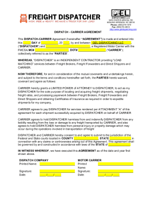 Fillable Online Carrier Agreement With Dispatcher Fax Email Print ...